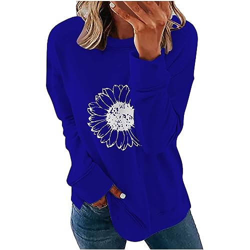 Light Sweaters For Women Fall 2023 Winter Sudadera de cuello redondo para mujer con diseño de girasol, estampado de manga larga jersey de otoño y primavera ED2-Dark Blue Medium