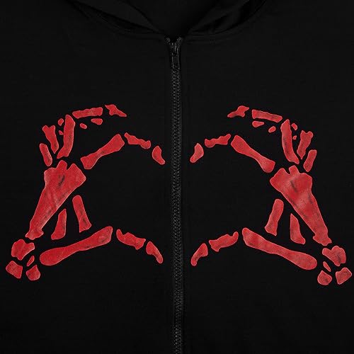 JINTING Skeleton Heart Hand Zip Up Hoodie Sweatshirt Women Vintage Jacket Halloween Oversized Top Jackets Pullover Black