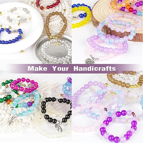 855pc Glass Beads Bracelet Making Kit, 28 Colors 8mm Glass Beads for Jewelry Making Crystal Beads for Bracelet Earring, Necklaces and DIY Crafts Glass Round Beads Bulk with Spacer Beads Set