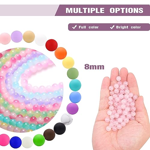 855pc Glass Beads Bracelet Making Kit, 28 Colors 8mm Glass Beads for Jewelry Making Crystal Beads for Bracelet Earring, Necklaces and DIY Crafts Glass Round Beads Bulk with Spacer Beads Set