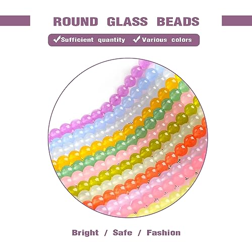 855pc Glass Beads Bracelet Making Kit, 28 Colors 8mm Glass Beads for Jewelry Making Crystal Beads for Bracelet Earring, Necklaces and DIY Crafts Glass Round Beads Bulk with Spacer Beads Set