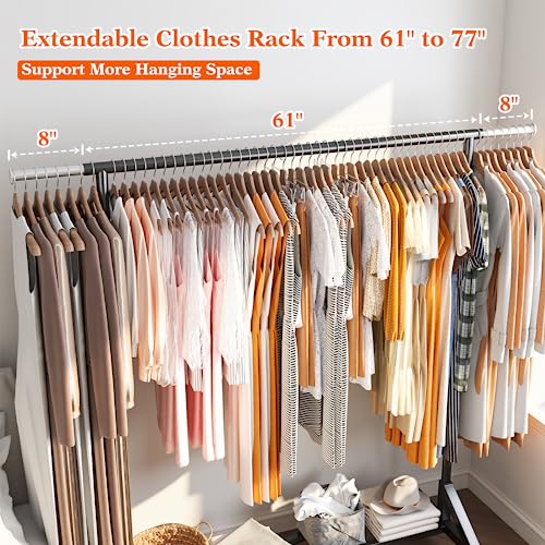 Raybee 77" W Clothing Rack Heavy Duty Clothes Racks for Hanging Clothes Rolling Clothes Rack with Wheels Portable Garment Rack Metal Clothing Rack Hold 265lbs Black 77''W×66''H×24''D