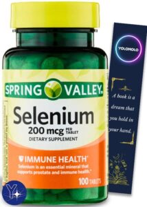 selenium immune health dietary supplement tablets spring valley, 200 mcg, 100 count and bookmark gift of yolomolo