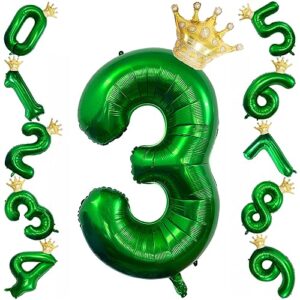 40 inch dark green number foil balloons with detachable gold crown,large size number 3 mylar helium balloons for 3rd birthday party wedding anniversary celebration decoration supplies (3)