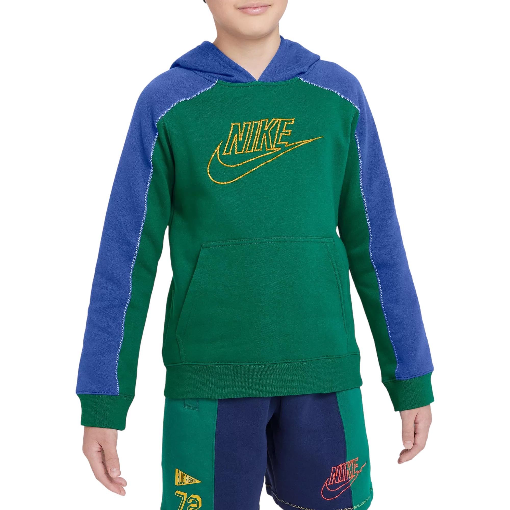 Nike Big Kids Boys' Amplify Sportswear Pullover Hoodie (Malachite/Game Royal, X-Large, XL)