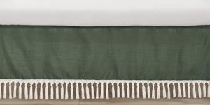 sweet jojo designs dark green boho boy girl gender neutral baby crib skirt bed dust ruffle bedskirt straight nursery hunter sage modern bohemian farmhouse southwest shabby chic fringe diamond tuft