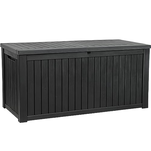 YITAHOME 180 Gallon Large Outdoor Storage XL Deck Box w/Divider for Patio Furniture,Outdoor Cushions, Garden Tools, Sports Equipment and Pool Supplies, Waterproof, Resin, Lockable, Black