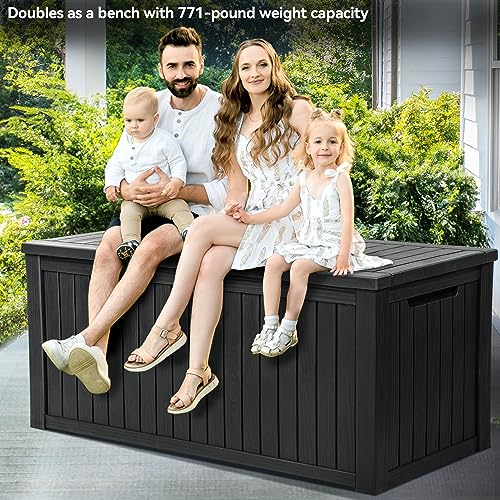 YITAHOME 180 Gallon Large Outdoor Storage XL Deck Box w/Divider for Patio Furniture,Outdoor Cushions, Garden Tools, Sports Equipment and Pool Supplies, Waterproof, Resin, Lockable, Black