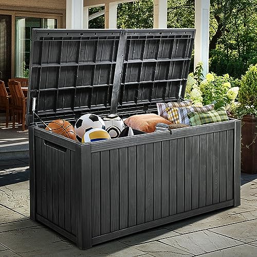 YITAHOME 180 Gallon Large Outdoor Storage XL Deck Box w/Divider for Patio Furniture,Outdoor Cushions, Garden Tools, Sports Equipment and Pool Supplies, Waterproof, Resin, Lockable, Black