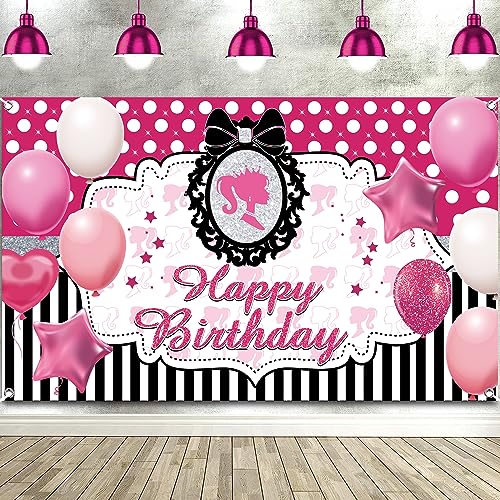 Pink Girl Birthday Party Backdrop Banner Princess Themed Backdrop Doll Head Photo Frame Glamour Girl Photography Background Pink Girls Birthday Party Decorations Photo Props Girl Party Favor