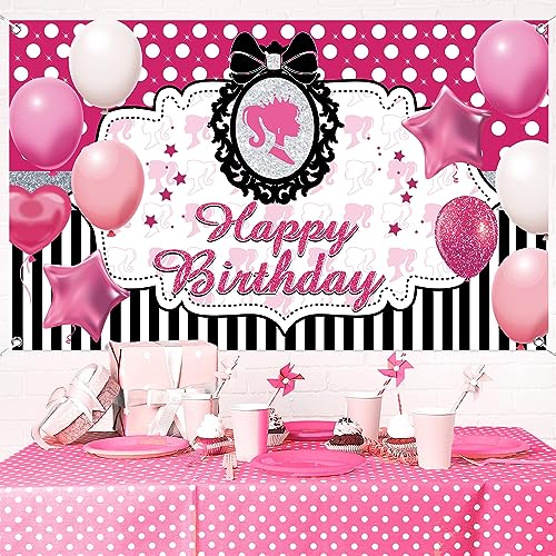 Pink Girl Birthday Party Backdrop Banner Princess Themed Backdrop Doll Head Photo Frame Glamour Girl Photography Background Pink Girls Birthday Party Decorations Photo Props Girl Party Favor