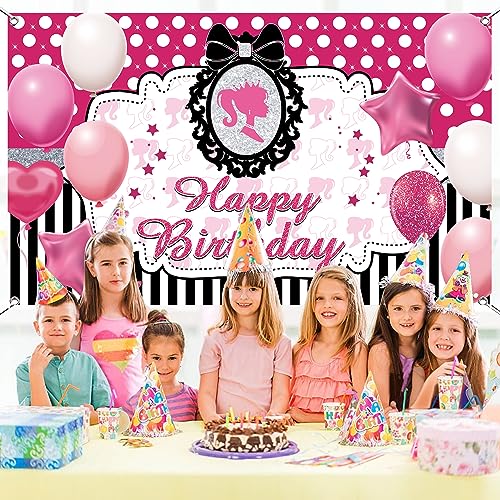 Pink Girl Birthday Party Backdrop Banner Princess Themed Backdrop Doll Head Photo Frame Glamour Girl Photography Background Pink Girls Birthday Party Decorations Photo Props Girl Party Favor