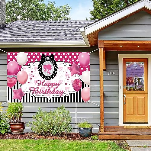 Pink Girl Birthday Party Backdrop Banner Princess Themed Backdrop Doll Head Photo Frame Glamour Girl Photography Background Pink Girls Birthday Party Decorations Photo Props Girl Party Favor