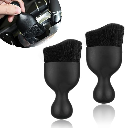 NGHEY 2 PCS Car Detailing Brush, Soft Bristles Detailing Brush Dusting Tool, Auto Interior Soft Hair Removal Brush, Fit for Automotive Dashboard, Air Conditioner Vents, Leather, Computer (Black #113)