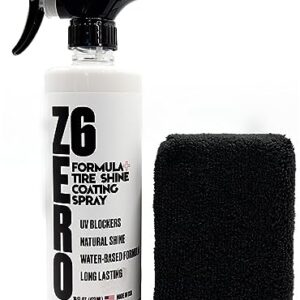 Zero Six - Sio2 Ceramic Tire Shine Coating Spray W Applicator- Long Lasting UV Protection-No Sling | Restores Rubber, Plastic, & Vinyl | Water-Based. Natural Shine