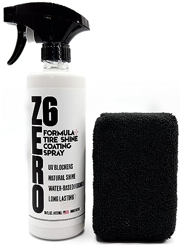 Zero Six - Sio2 Ceramic Tire Shine Coating Spray W Applicator- Long Lasting UV Protection-No Sling | Restores Rubber, Plastic, & Vinyl | Water-Based. Natural Shine