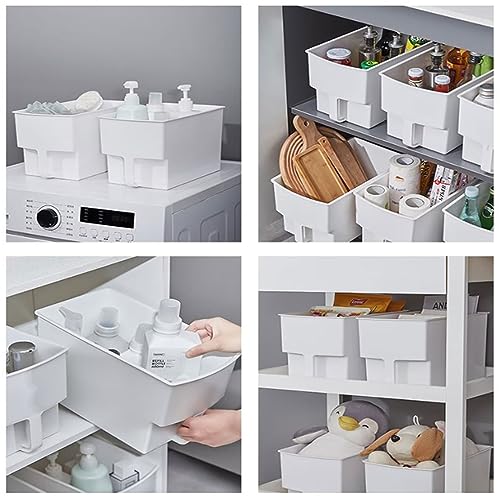 Typutomi Kitchen Cabinet Storage Bins with Handle, Plastic Stackable Organizer Storage Bin Food Storage Organizer Under Sink Organizer(White)