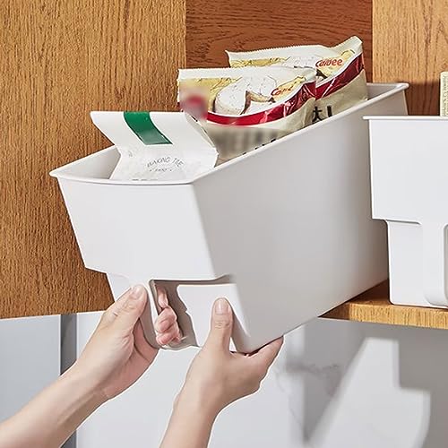 Typutomi Kitchen Cabinet Storage Bins with Handle, Plastic Stackable Organizer Storage Bin Food Storage Organizer Under Sink Organizer(White)