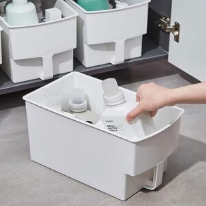 Typutomi Kitchen Cabinet Storage Bins with Handle, Plastic Stackable Organizer Storage Bin Food Storage Organizer Under Sink Organizer(White)