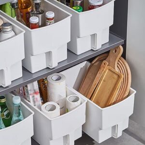 Typutomi Kitchen Cabinet Storage Bins with Handle, Plastic Stackable Organizer Storage Bin Food Storage Organizer Under Sink Organizer(White)