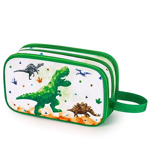 Dinosaur Toiletry Bag - Travel Toiletry Bag for Boys Kids Christmas Birthday Gift Toiletries Makeup Cosmetic Pouch Camping Traveling Toiletry Case Water-resistant Wash Bag Dopp Kit with Mesh Pocket