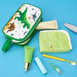 Dinosaur Toiletry Bag - Travel Toiletry Bag for Boys Kids Christmas Birthday Gift Toiletries Makeup Cosmetic Pouch Camping Traveling Toiletry Case Water-resistant Wash Bag Dopp Kit with Mesh Pocket