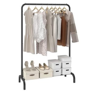 vevor clothes rack with wheels, heavy duty clothing garment rack with hanging rod and bottom storage area, adjustable length clothing rack, 2 lockable wheels