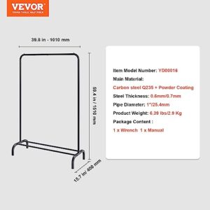 VEVOR Clothes Rack with Wheels, Heavy Duty Clothing Garment Rack with Hanging Rod and Bottom Storage Area, Adjustable Length Clothing Rack, 2 Lockable Wheels