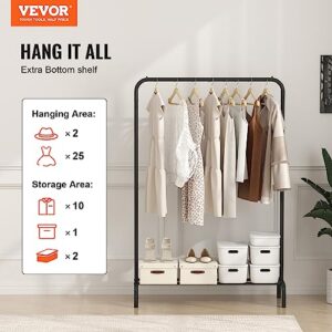 VEVOR Clothes Rack with Wheels, Heavy Duty Clothing Garment Rack with Hanging Rod and Bottom Storage Area, Adjustable Length Clothing Rack, 2 Lockable Wheels