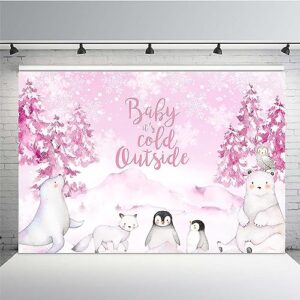 mehofond 7x5ft winter baby shower backdrop baby it's cold outside background pink watercolor artic animals penguin baby shower party banner decorations photo booth props