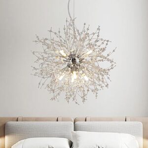 camastar modern small chandelier, 8 lights chrome firework chandelier, dandelion crystal chandeliers for entryway, sputnik pendant light fixture for dining room