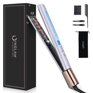 ig inglam titanium flat iron hair straightener, curling iron 1 inch, infrared negative ionic hair iron straightener 11 adjust temp 250°f to 450°f, shiny hair dual voltage 110-240v, gift, rose gold