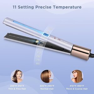 IG INGLAM Titanium Flat Iron Hair Straightener, Curling Iron 1 Inch, Infrared Negative Ionic Hair Iron Straightener 11 Adjust Temp 250°F to 450°F, Shiny Hair Dual Voltage 110-240V, Gift, Rose Gold