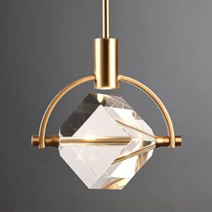 camastar brass pendant light, cube crystal pendant light fixture for kitchen island, modern small pendant ceiling dimmable light for dining room, vanity pendant haging light for bedroom