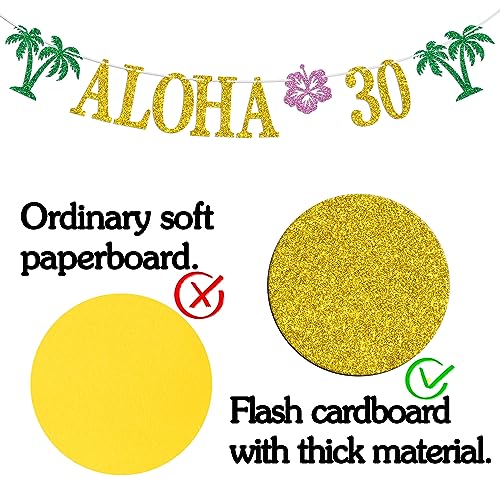 Hawaiian Aloha 30 Banner, Cheers to 30 Years Bunting Sign, Happy 30th Birthday Party Decorations Supplies, Hawaiian Tropical Luau Favors Sign Photo Booth Props, Gold Glitter