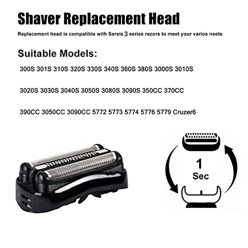 32B/21B Replacement Blade for Braun Series 3 Proskin Electric Shaver,Compatible with Braun S3 Wet and Dry Replacement Head，for Braun Foil Shaver Heads 3040s,3010s,340s-4,3000 Model Etc(2-Pcs)