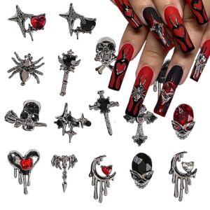 halloween nail charms for acrylic nails 16pcs 3d alloy spider skull halloween charms for nails decoration dark black gothic cross moon nail gems and charms nail jewelry halloween nail supplies