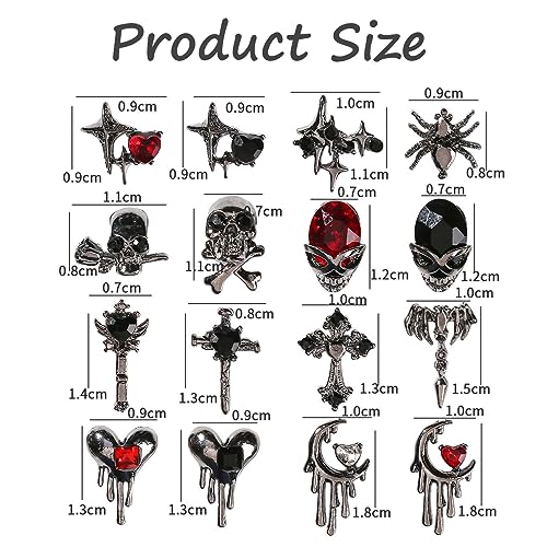 Halloween Nail Charms for Acrylic Nails 16PCS 3D Alloy Spider Skull Halloween Charms for Nails Decoration Dark Black Gothic Cross Moon Nail Gems and Charms Nail Jewelry Halloween Nail Supplies