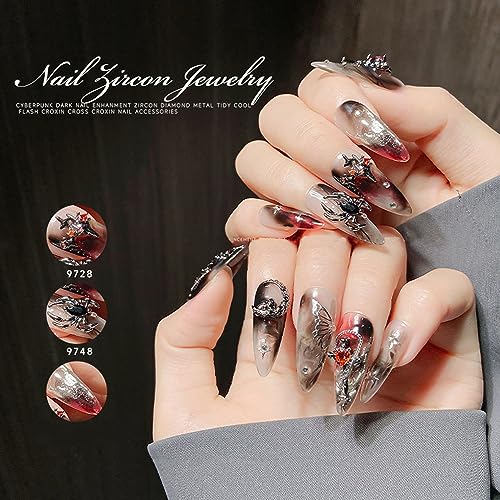 Halloween Nail Charms for Acrylic Nails 16PCS 3D Alloy Spider Skull Halloween Charms for Nails Decoration Dark Black Gothic Cross Moon Nail Gems and Charms Nail Jewelry Halloween Nail Supplies