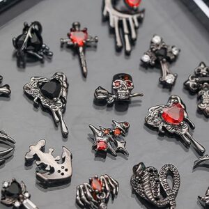 Halloween Nail Charms for Acrylic Nails 16PCS 3D Alloy Spider Skull Halloween Charms for Nails Decoration Dark Black Gothic Cross Moon Nail Gems and Charms Nail Jewelry Halloween Nail Supplies