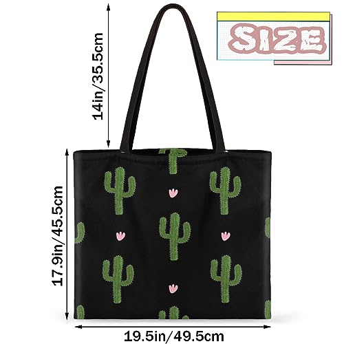 QsirBC Love Cactus Canvas Tote Bag for Women Reusable Shoulder Totebag with Pocket Casual Handbag for Shopping Work Travel Gift