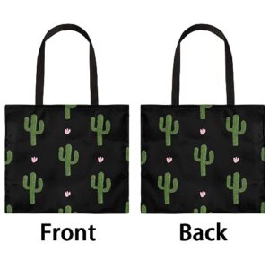 QsirBC Love Cactus Canvas Tote Bag for Women Reusable Shoulder Totebag with Pocket Casual Handbag for Shopping Work Travel Gift