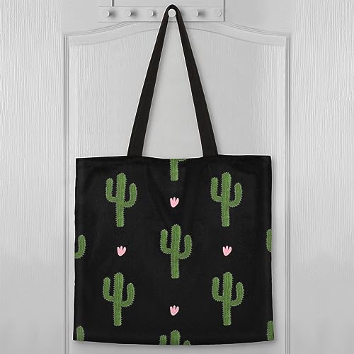 QsirBC Love Cactus Canvas Tote Bag for Women Reusable Shoulder Totebag with Pocket Casual Handbag for Shopping Work Travel Gift