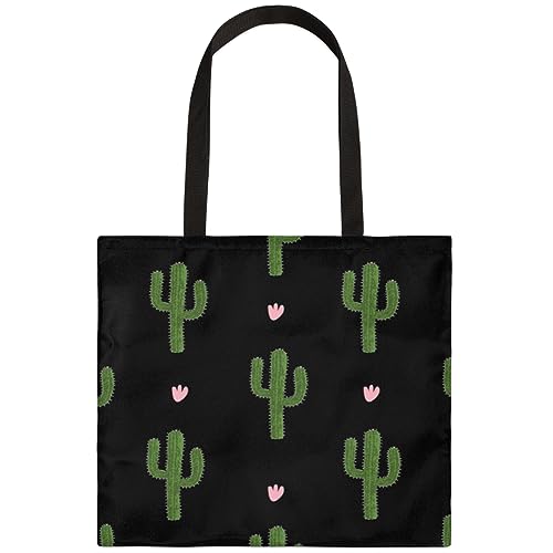 QsirBC Love Cactus Canvas Tote Bag for Women Reusable Shoulder Totebag with Pocket Casual Handbag for Shopping Work Travel Gift