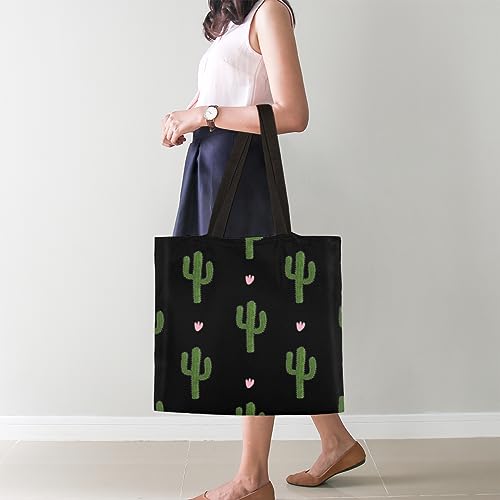 QsirBC Love Cactus Canvas Tote Bag for Women Reusable Shoulder Totebag with Pocket Casual Handbag for Shopping Work Travel Gift