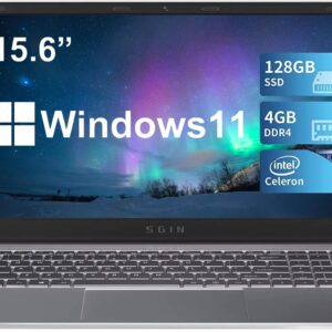 SGIN Laptop 15.6 Inch, 4GB DDR4 128GB SSD Laptops with Intel Celeron Quad Core Processor(up to 2.5 GHz), Intel UHD Graphics 600, Mini HDMI, WiFi, Webcam, USB3.0, Bluetooth 4.2