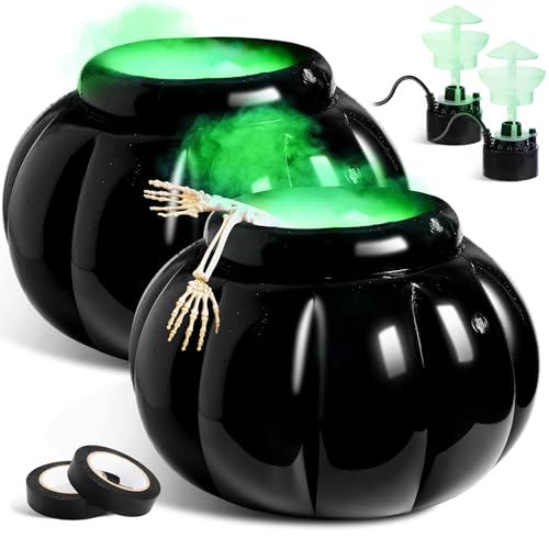 Sliner 2 Pcs Halloween Inflatable Cauldron Drink Cooler with LED Ultrasonic Mist Maker and Duct Tape 22x18 Inch Witch Fogger Cauldron Pot Beverage Holder Drink Container for Halloween Party Decoration