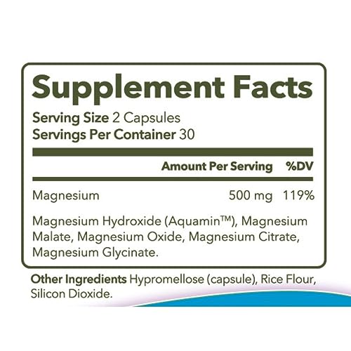 Nutriacts Magnesium Complex 60 Capsules: 4-in-1 Energy, Mood, Sleep, Digestive Support with Aquamin - Gentle to Stomach, High Absorption Formula for Optimal Health - Magnesium 500mg