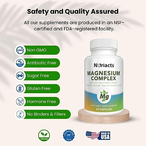 Nutriacts Magnesium Complex 60 Capsules: 4-in-1 Energy, Mood, Sleep, Digestive Support with Aquamin - Gentle to Stomach, High Absorption Formula for Optimal Health - Magnesium 500mg