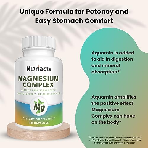 Nutriacts Magnesium Complex 60 Capsules: 4-in-1 Energy, Mood, Sleep, Digestive Support with Aquamin - Gentle to Stomach, High Absorption Formula for Optimal Health - Magnesium 500mg